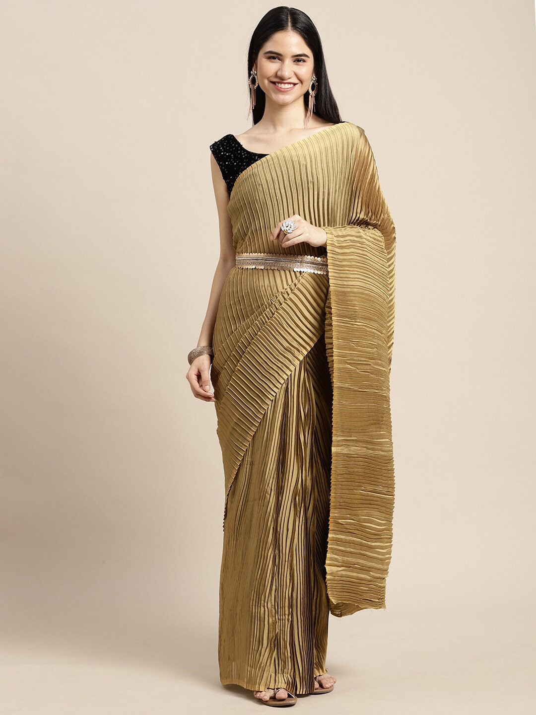 Buy Saree Mall Cream Coloured Solid Georgette Sarees - Sarees for Women ...