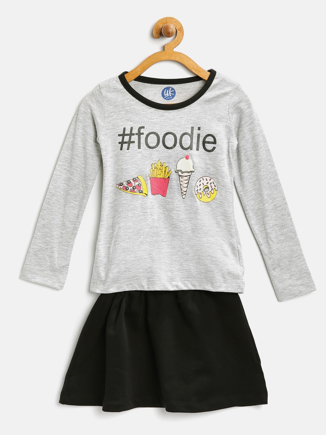 Buy Yk Girls Grey Melange And Black Printed Co Ords Set Clothing Set For Girls 2004565 Myntra