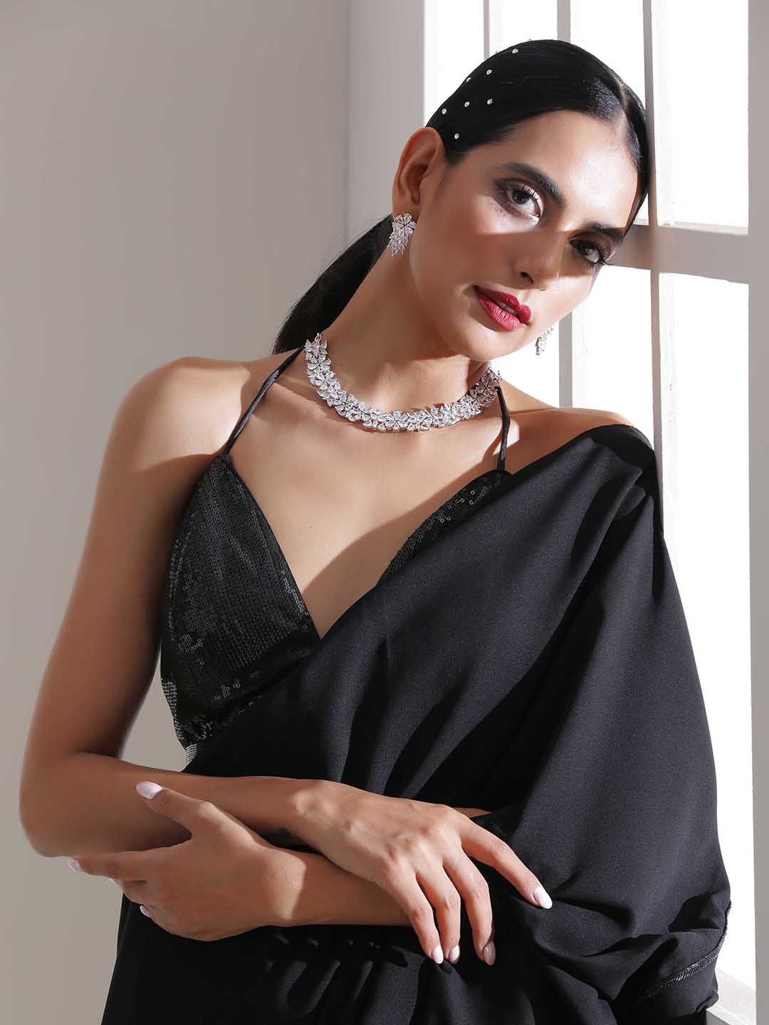 Buy Swtantra Woman Black Sequined Halter Neck Blouse - Saree Blouse for ...