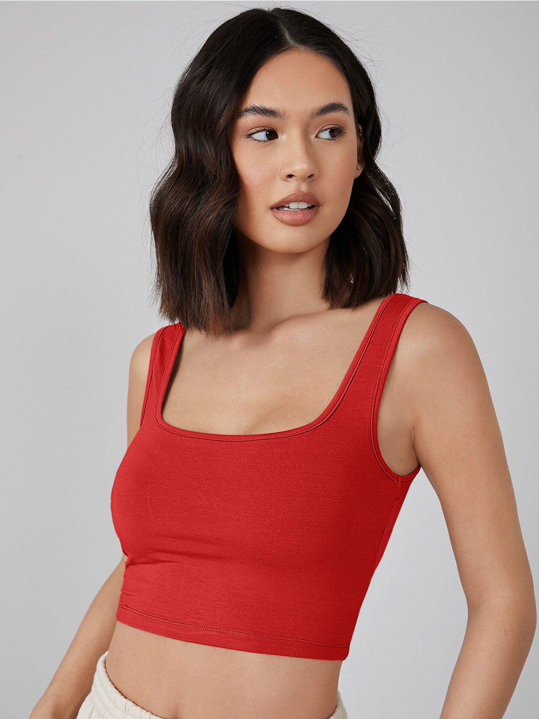 Buy AAHWAN Women Red Solid Fitted Crop Top - Tops for Women 20048018 ...