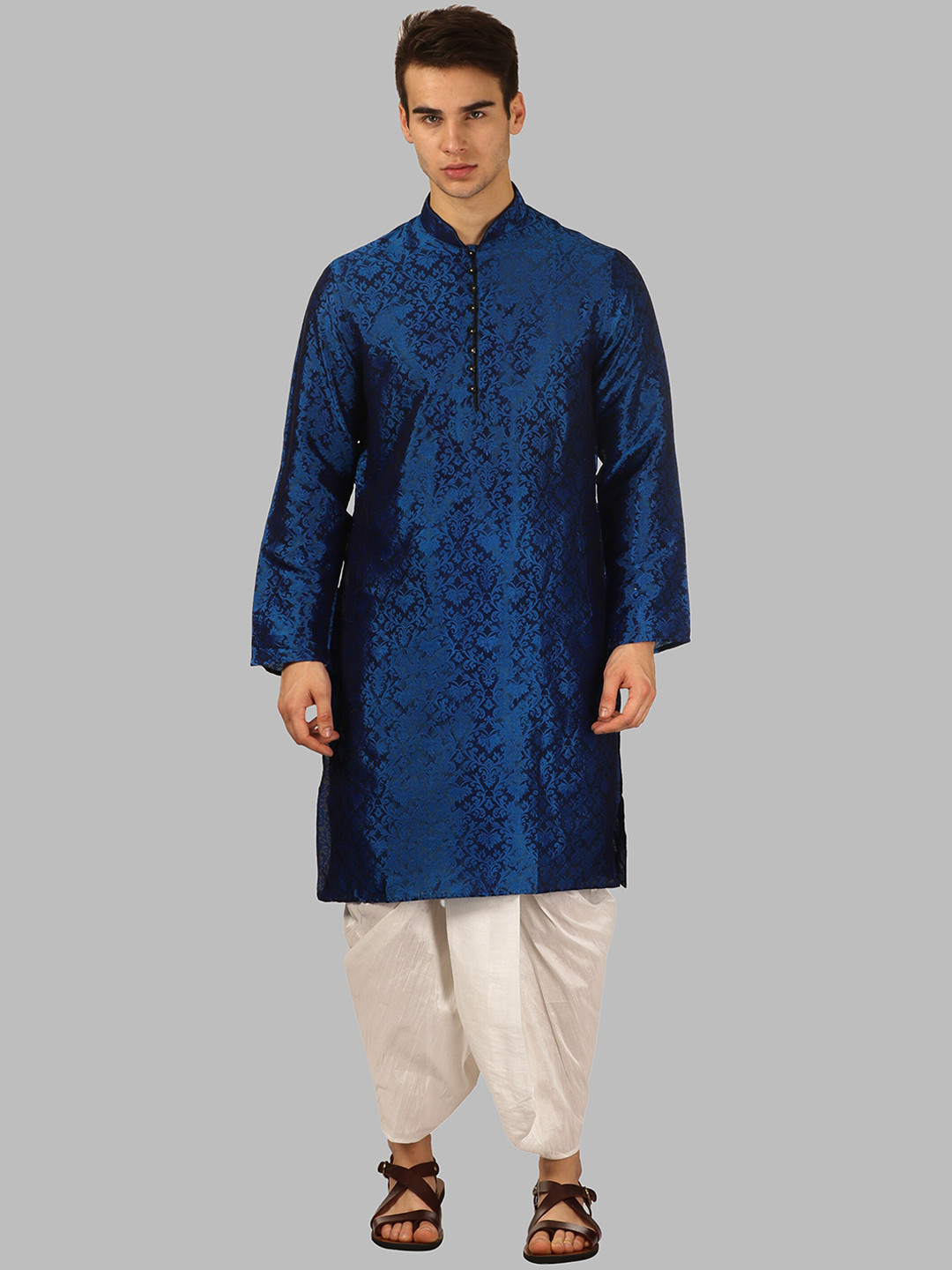 Buy ROYAL KURTA Men Blue Ethnic Motifs Kurta With Dhoti Pants - Kurta ...