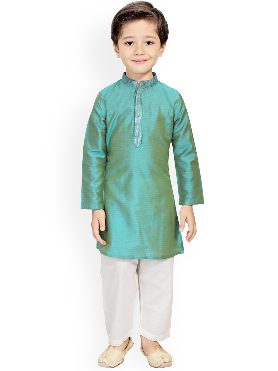 Buy SALWAR STUDIO Boys Turquoise Blue Art Silk Kurta With Pyjama Set ...