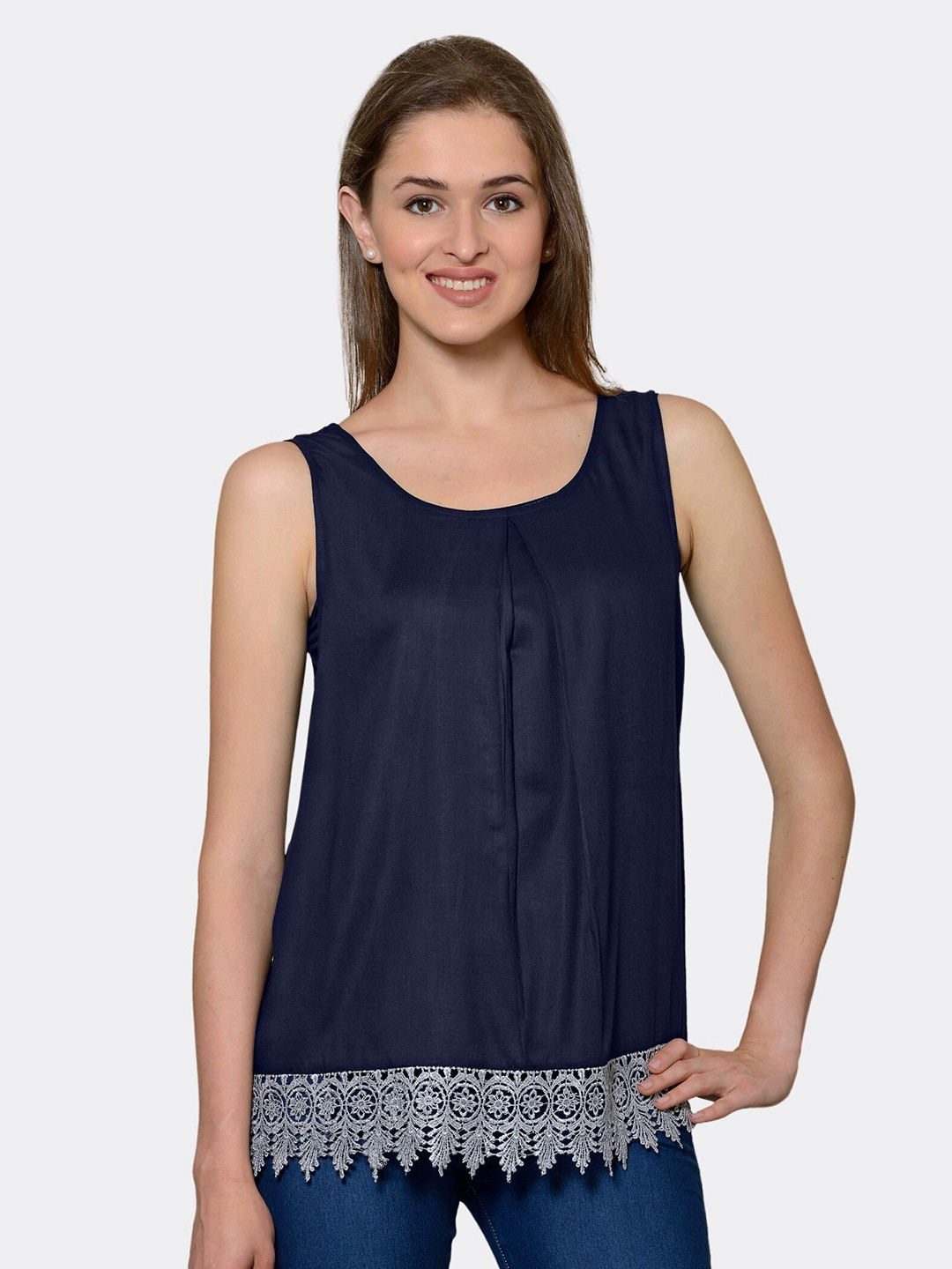 Buy PATRORNA Women Navy Blue & Grey Top - Tops for Women 20052548 | Myntra
