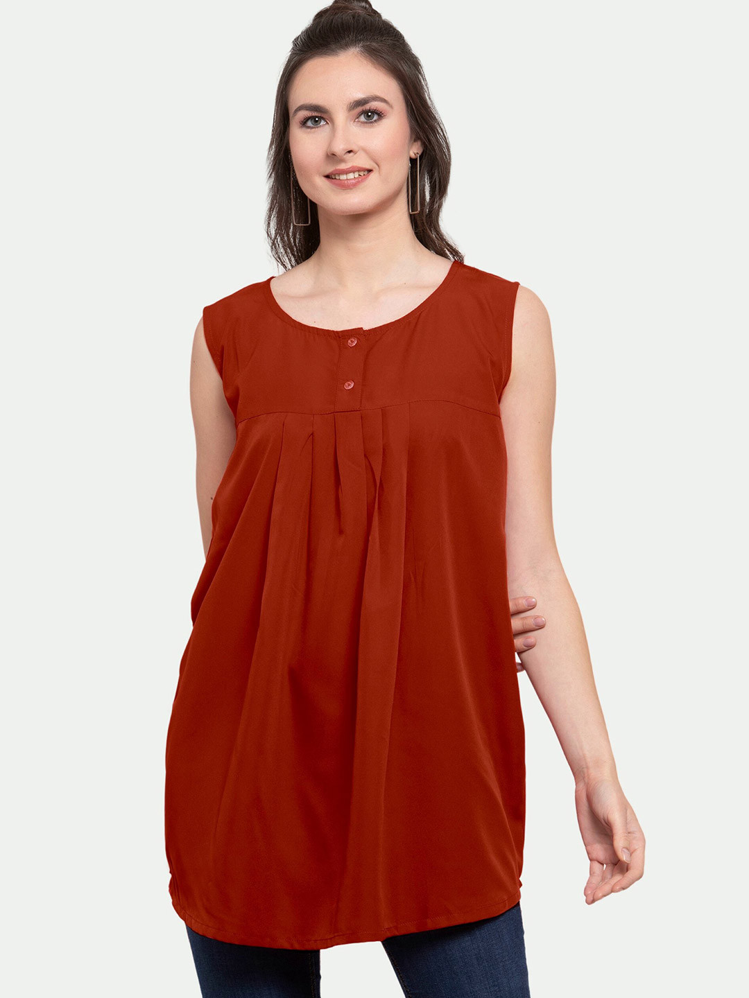 Buy PATRORNA Women Maroon Pleated Longline Top - Tops for Women ...