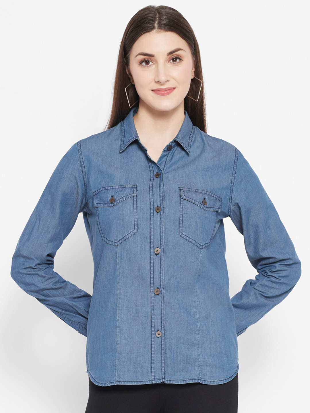 Buy I Love She Women Classic Regular Fit Solid Cotton Casual Shirt ...