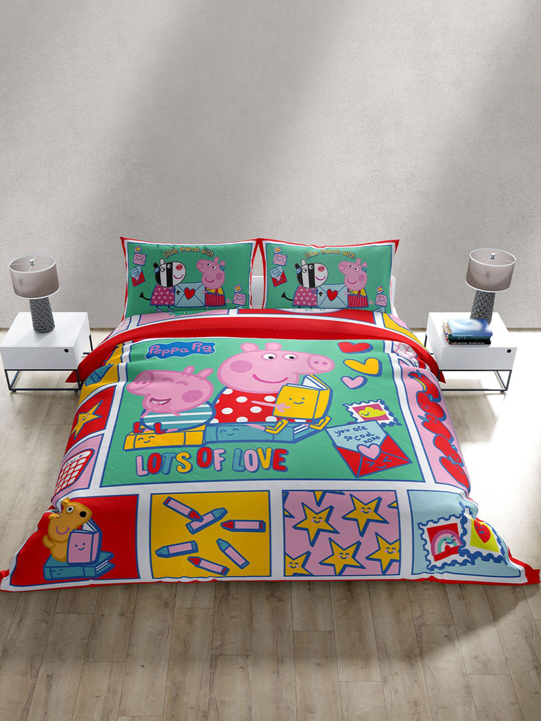 Buy YK Cartoon Characters 300 TC King Cotton Bedsheet With 2 Pillow ...