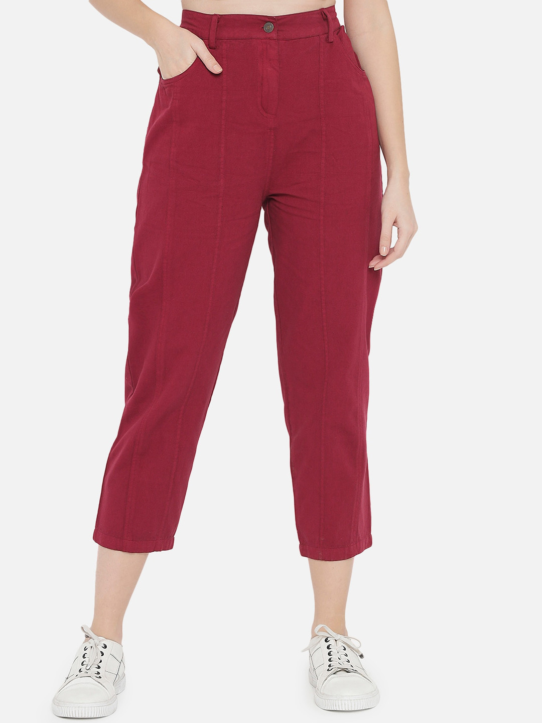 Buy Orchid Blues Women Maroon Straight Fit High Rise Stretchable Jeans ...