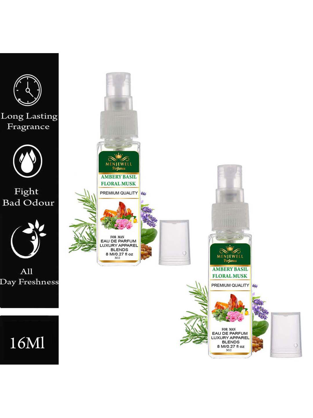 Buy Menjewell Set Of 2 Ambery Basil Floral Musk Eau De Parfum 8 Ml Each ...