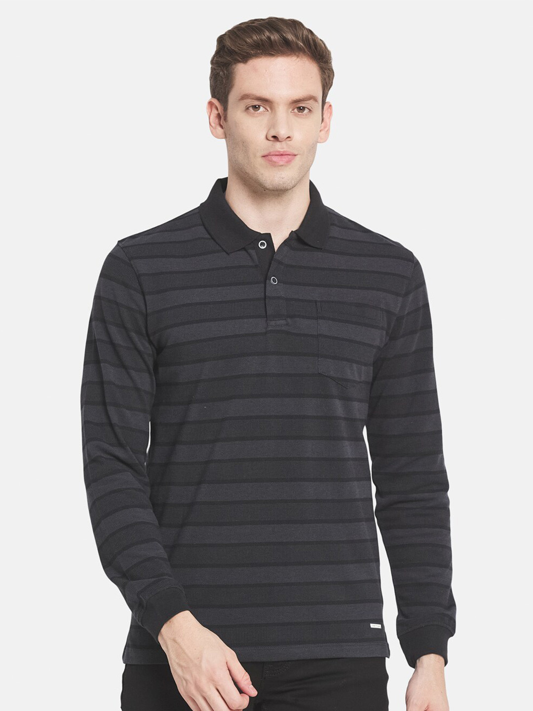 Buy METTLE Men Black Striped Polo Collar T Shirt - Tshirts for Men 20062352 | Myntra
