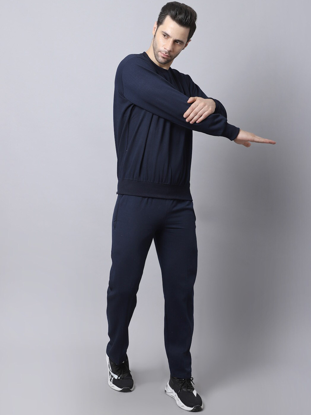 Buy MACK JONNEY Men Navy Blue Solid Fleece Tracksuit - Tracksuits for ...