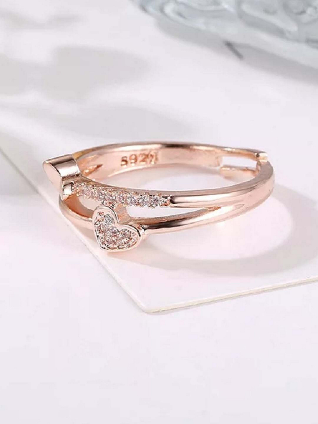 Buy UNIVERSITY TRENDZ Women Rose Gold Plated Dual Heart Finger Ring ...