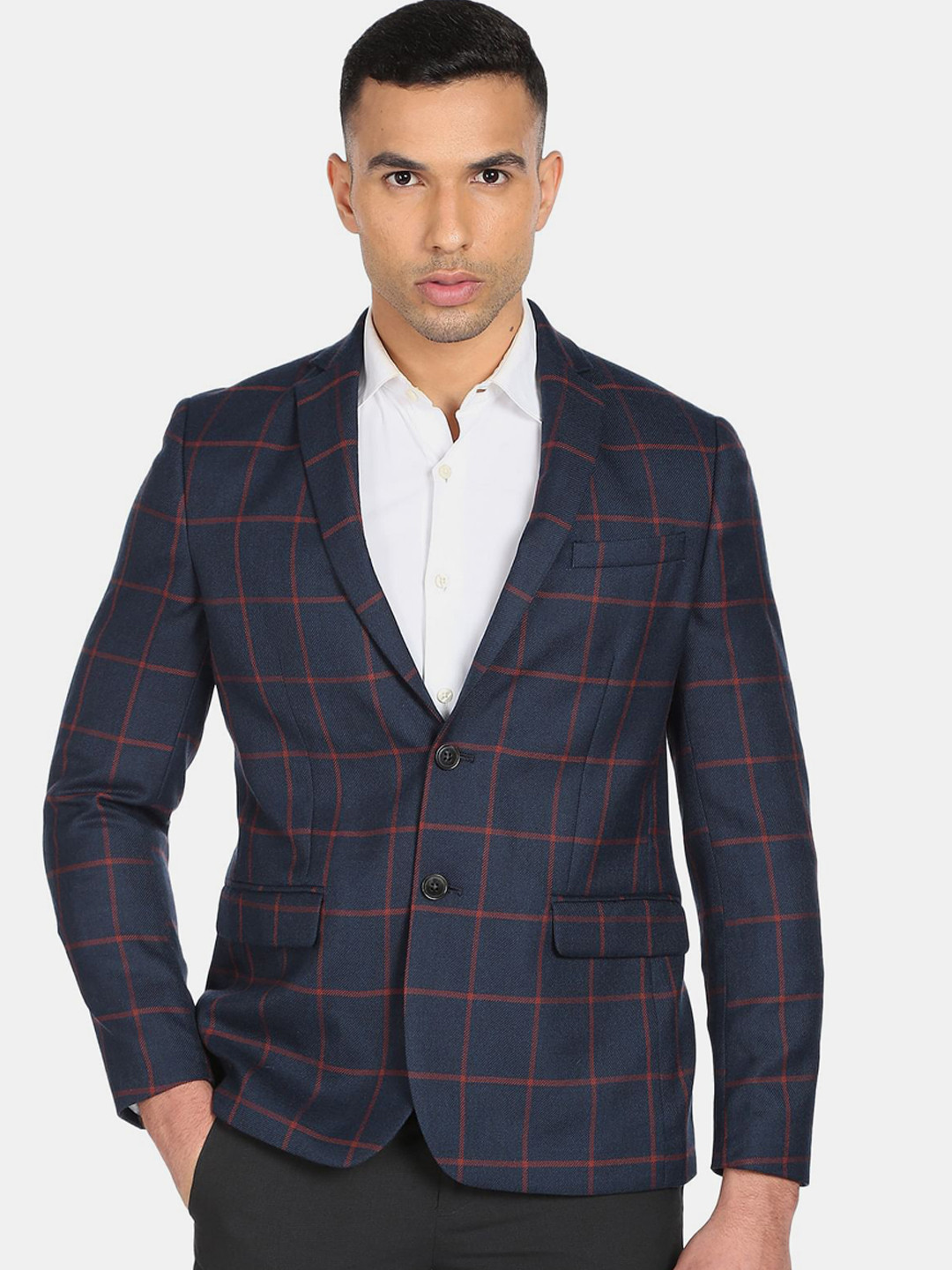 Buy Arrow Men Blue Single Breasted Checked Blazer - Blazers for Men ...