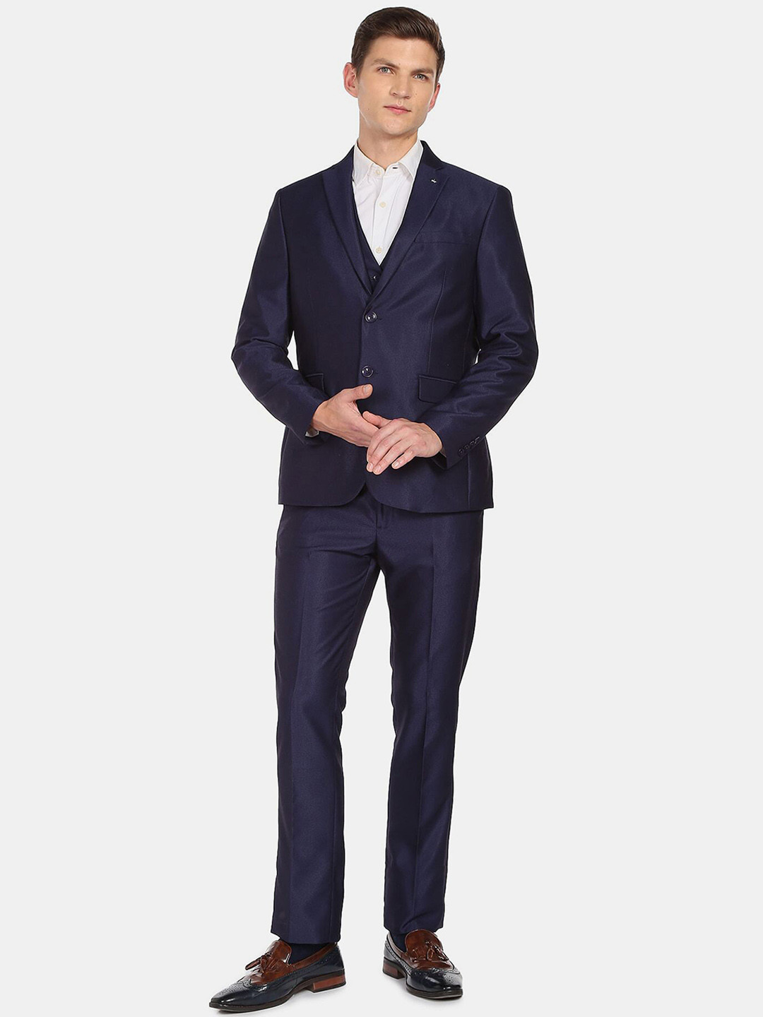 Buy Arrow Men Blue Solid Reversible Waistcoat Single Breasted Three ...