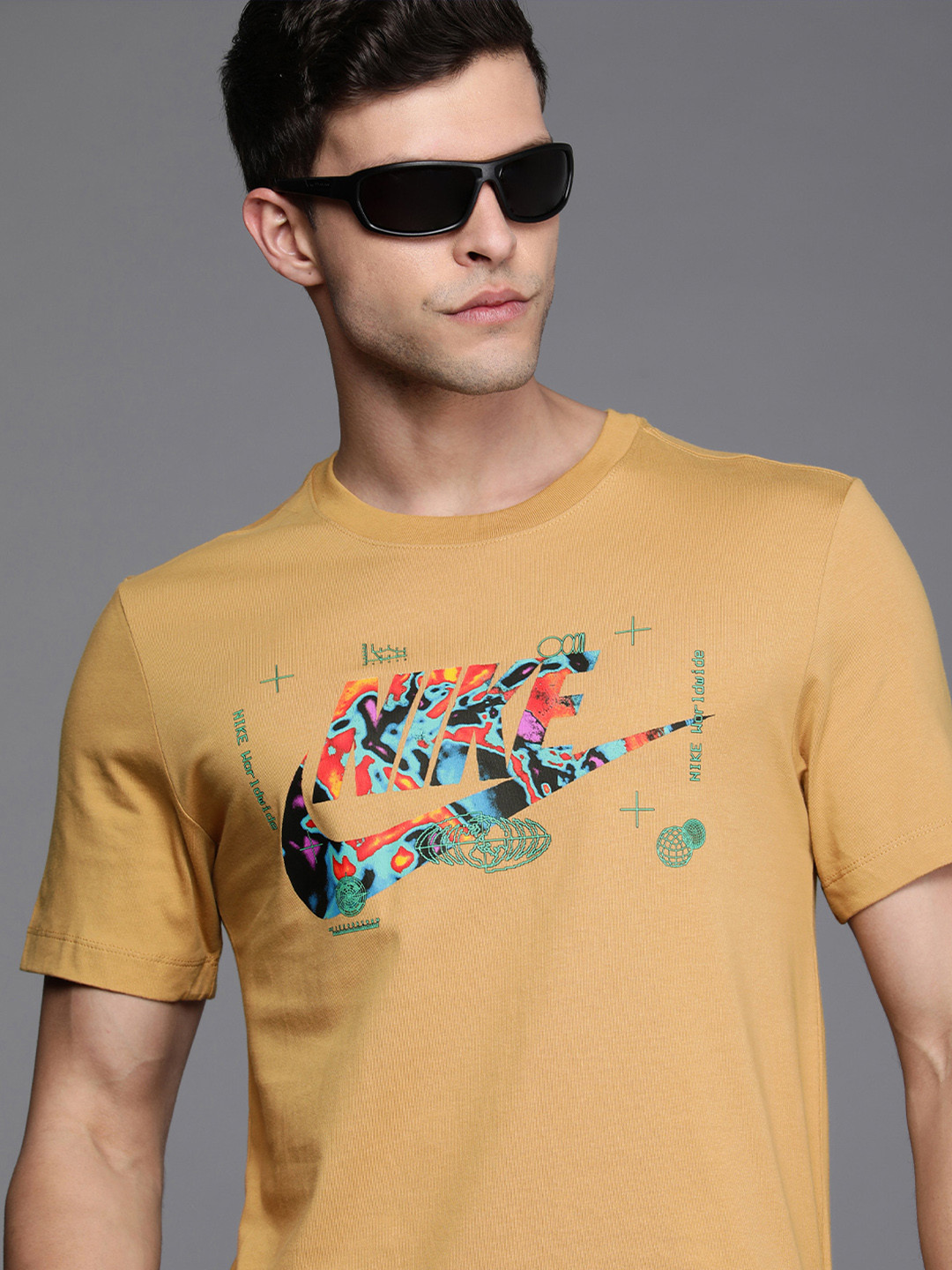 Buy Nike Men Brown Pure Cotton Brand Logo Printed Pure Cotton Sports T ...