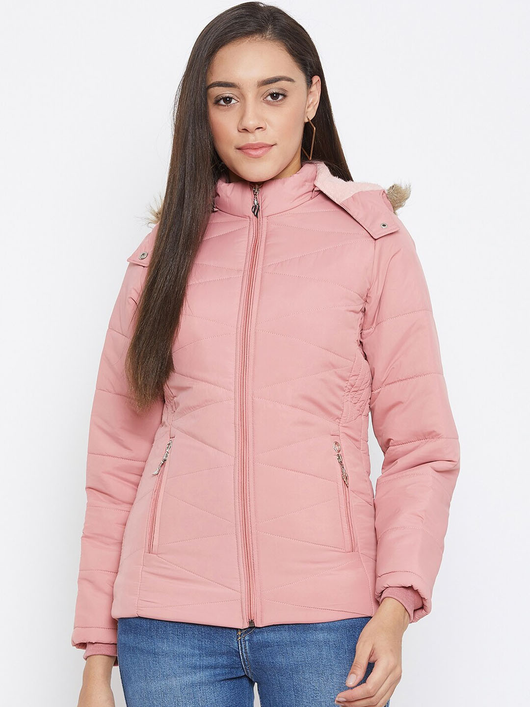 Buy Spirit Women Peach Coloured Windcheater Longline Puffer Jacket ...