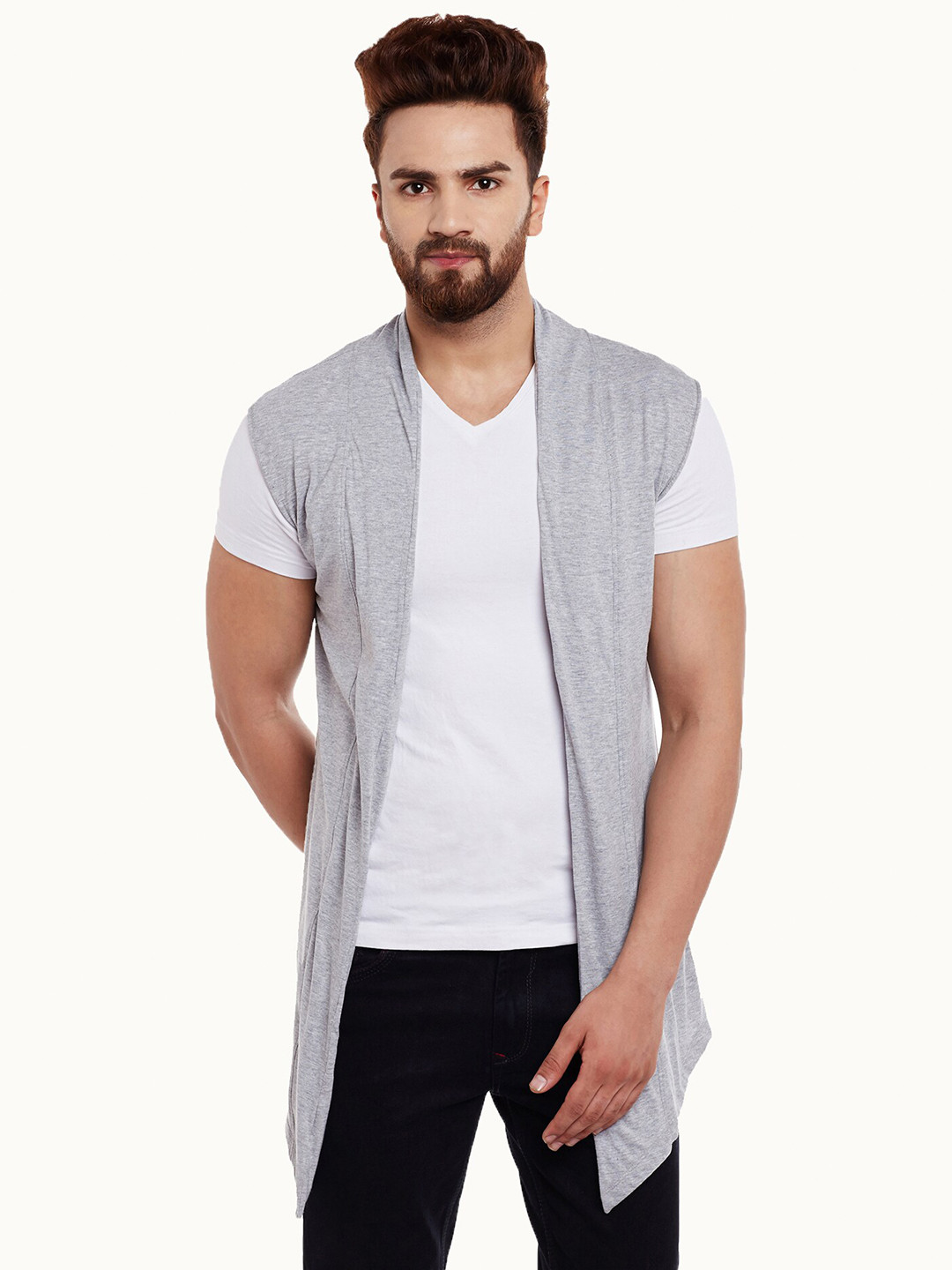 Buy CHILL WINSTON Men Grey Front Open Pure Cotton Shrug - Shrug for Men ...