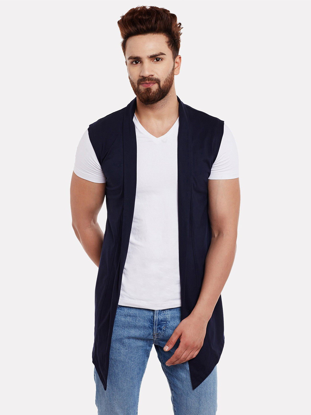 Buy CHILL WINSTON Men Navy Blue Pure Cotton Shrug - Shrug for Men ...