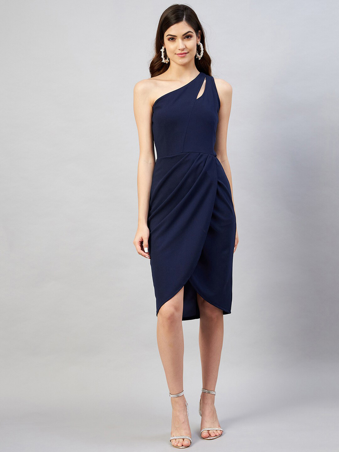 Buy RARE Women Navy Blue Solid One Shoulder Sheath Dress - Dresses for ...