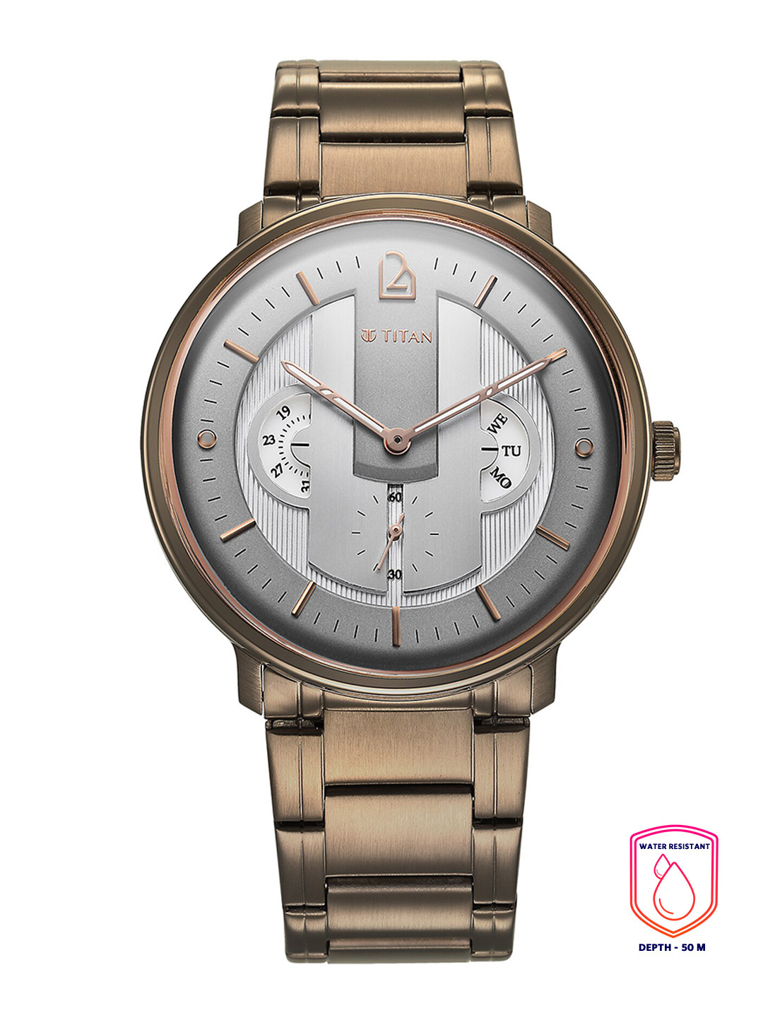 Buy Titan Men Grey Patterned Dial & Brown Stainless Steel Symphony ...
