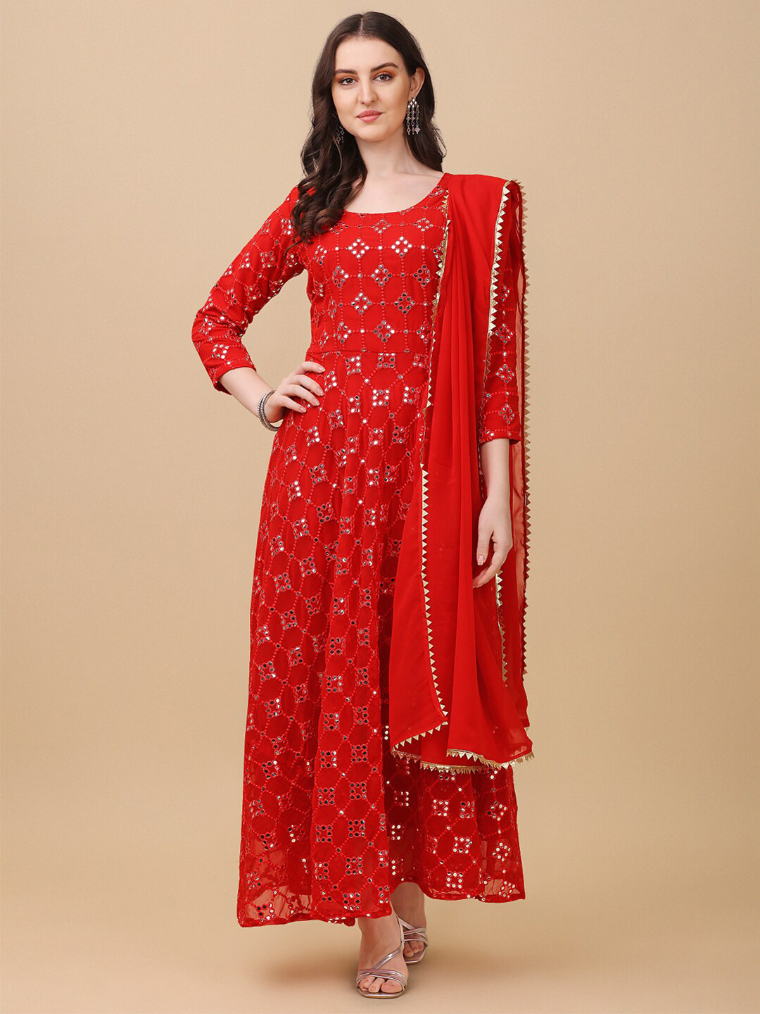Buy Vidraa Western Store Red Ethnic Motifs Georgette Maxi Dress ...