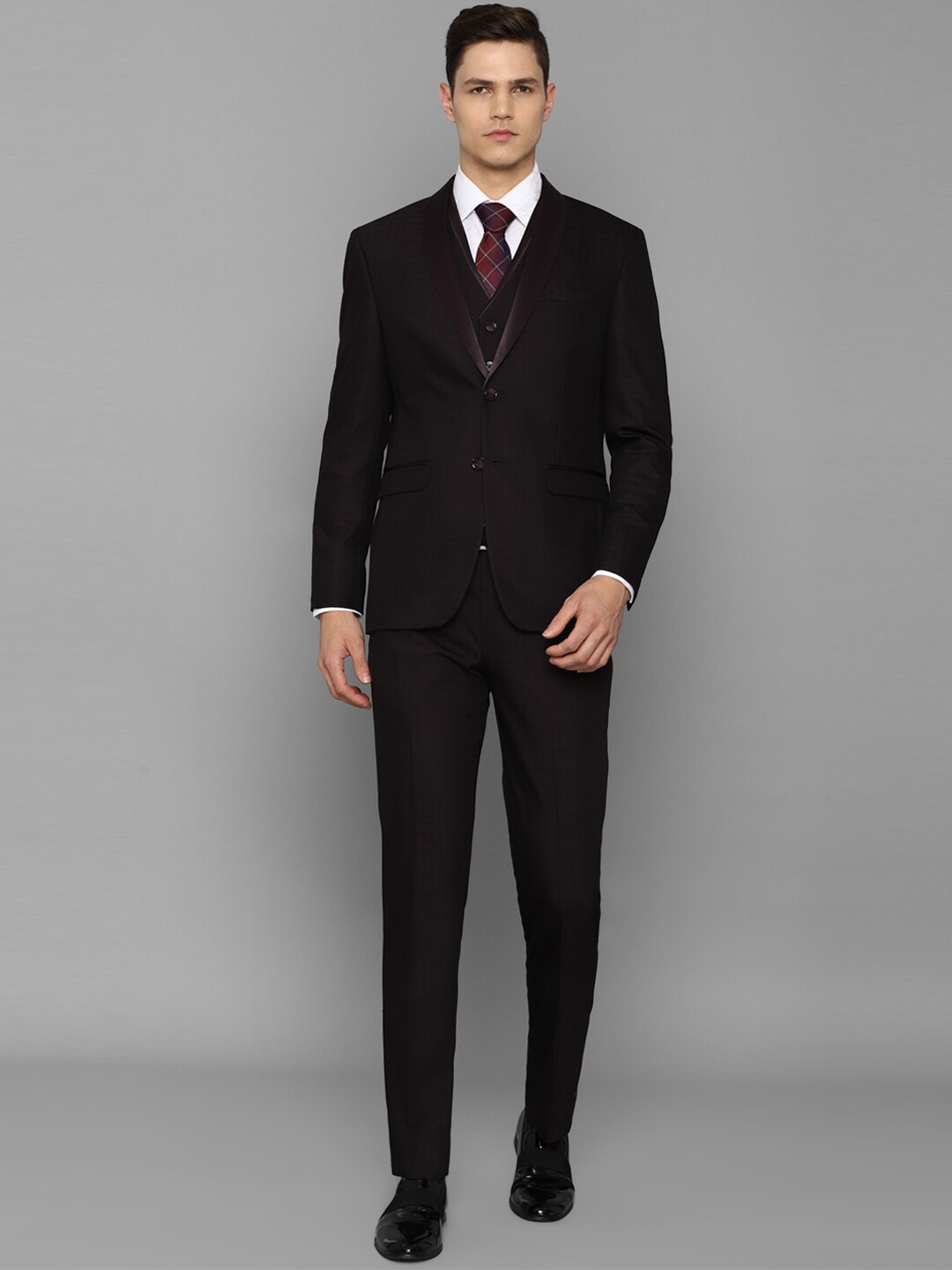 Buy Louis Philippe Men Black Solid Slim Fit Single Breasted Three Piece