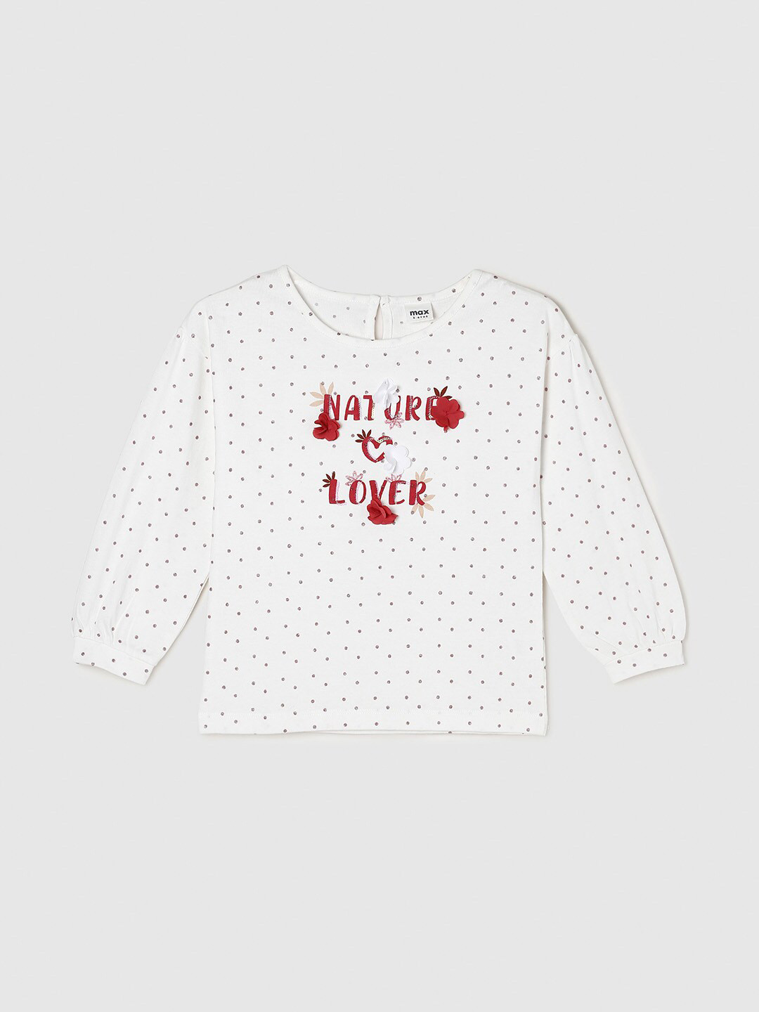 Buy Max Girls Cream Coloured & Red Pure Cotton Embellished Top - Tops ...