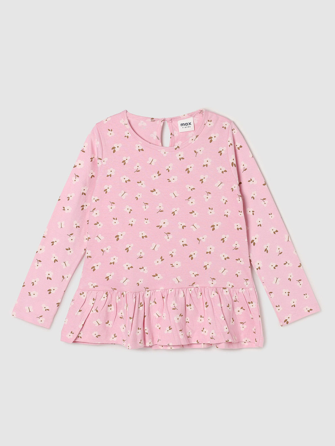 Buy Max Girls Pink & Cream Coloured Pure Cotton Floral Printed Top ...