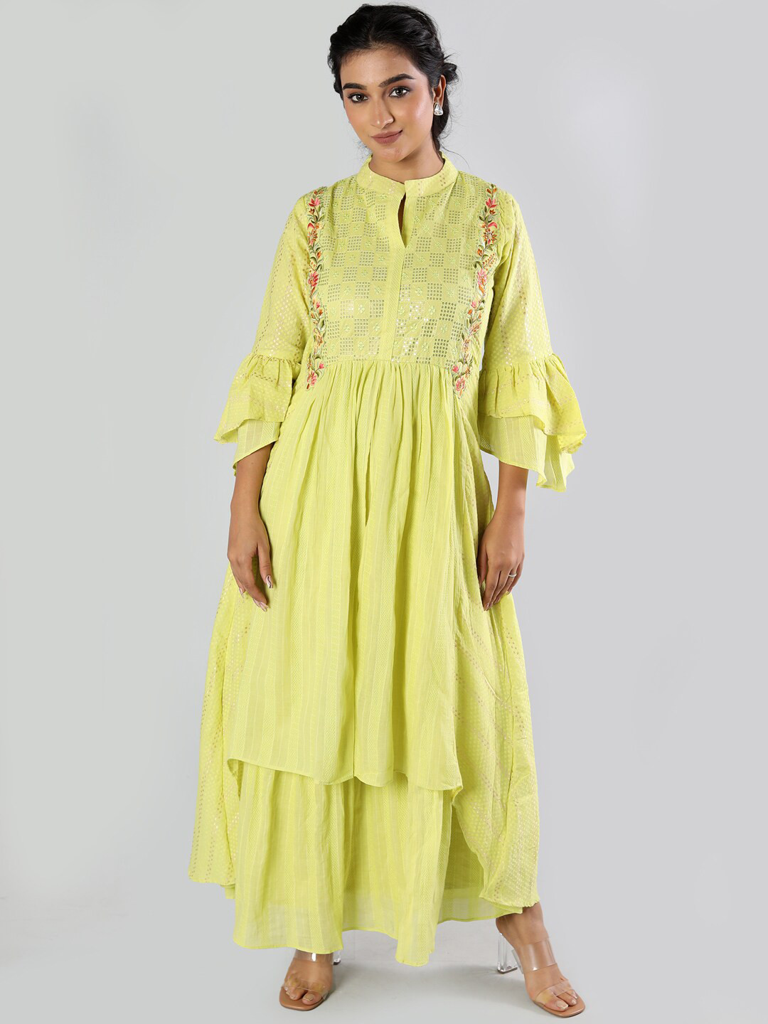 Buy Taruni Women Green Embroidered Maxi Ethnic Dress - Ethnic Dresses ...