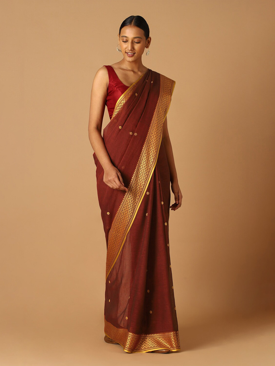 Buy Taneira Red & Yellow Ethnic Motifs Pure Cotton Saree - Sarees for ...