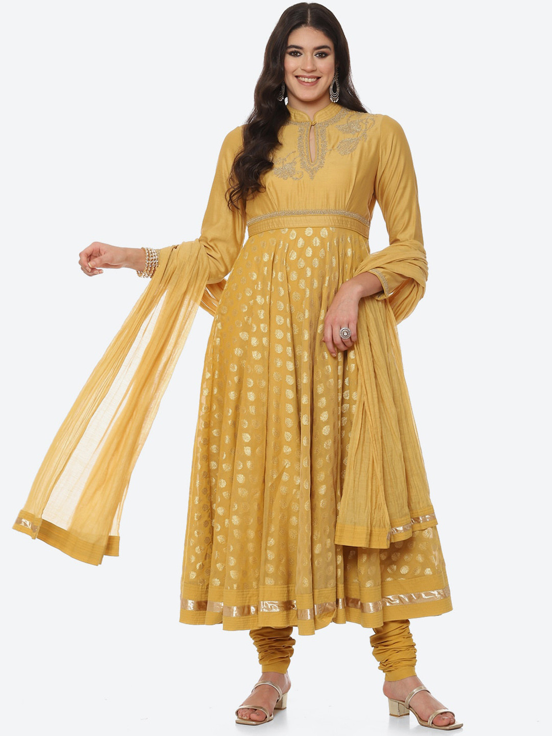 Buy Biba By Rohit Bal By Rohit Bal Women Yellow Embroidered Panelled ...