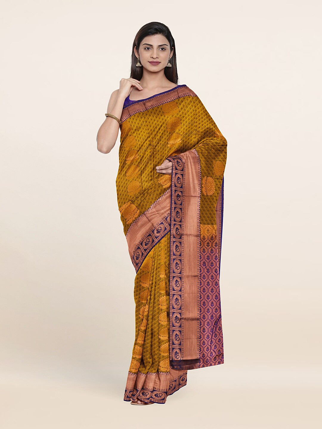 Buy Pothys Gold Toned & Blue Woven Design Zari Pure Silk Saree - Sarees ...