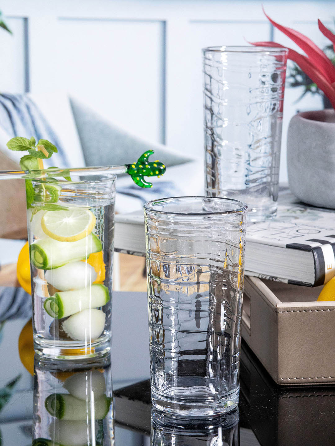 Buy Roxx Set Of 6 Tuscany Wave Textured Glass Tumbler 250 ML Each ...