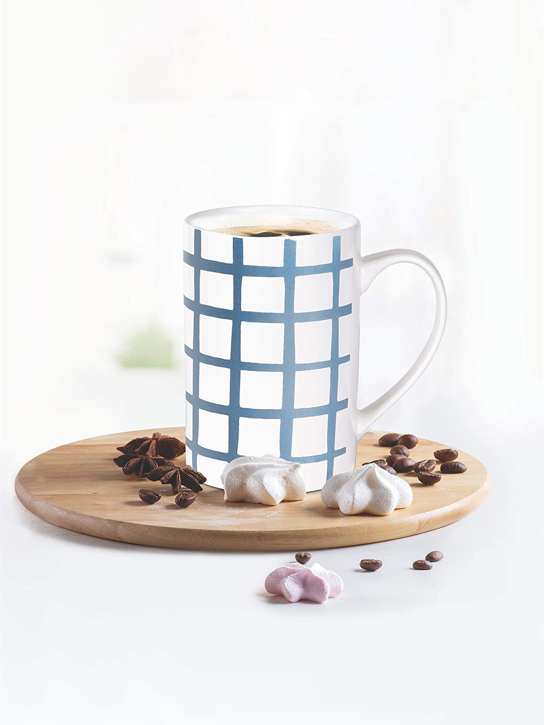 Buy Treo Artisan Ceramic Tea Coffee Mug 1 Piece 400 Ml Blue Checks ...