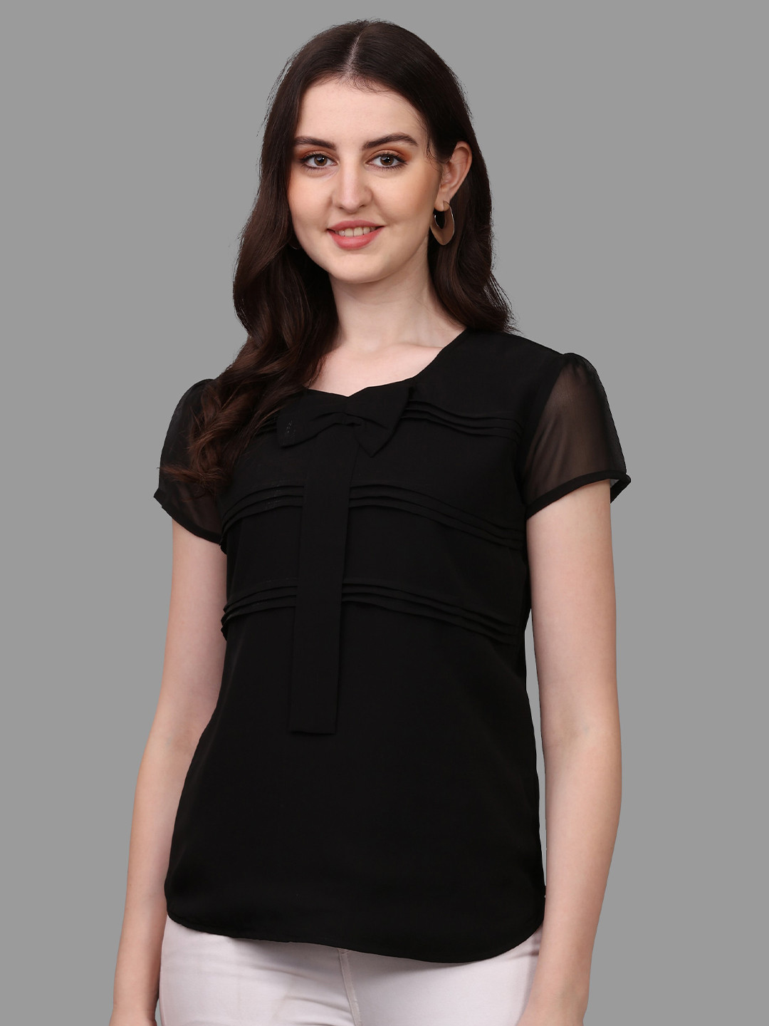 Buy Kinjo Women Black Georgette Top - Tops for Women 20098256 | Myntra