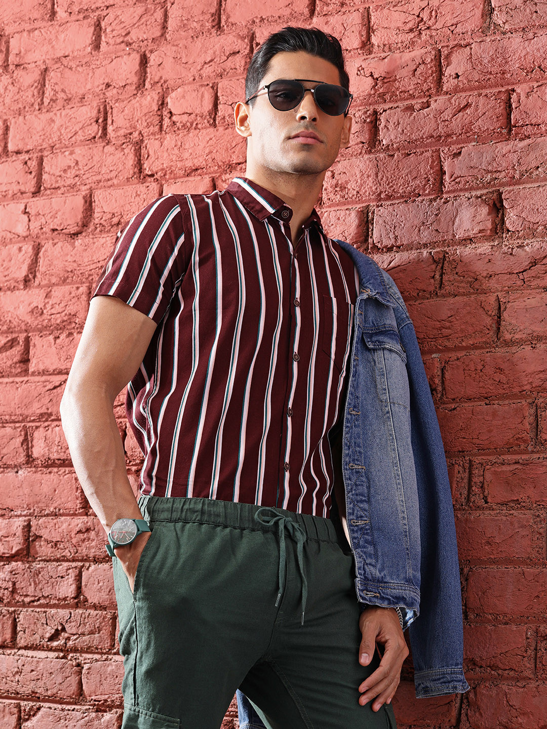 Buy HIGHLANDER Men Maroon Slim Fit Striped Casual Shirt - Shirts for ...