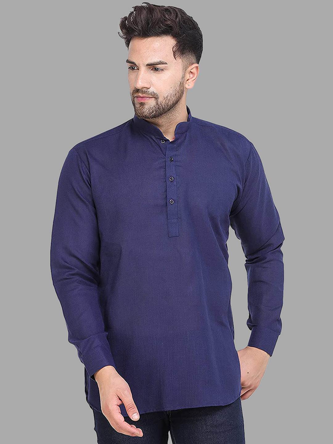 Buy ROYAL KURTA Men Navy Blue Solid Kurta - Kurtas for Men 20100374 ...