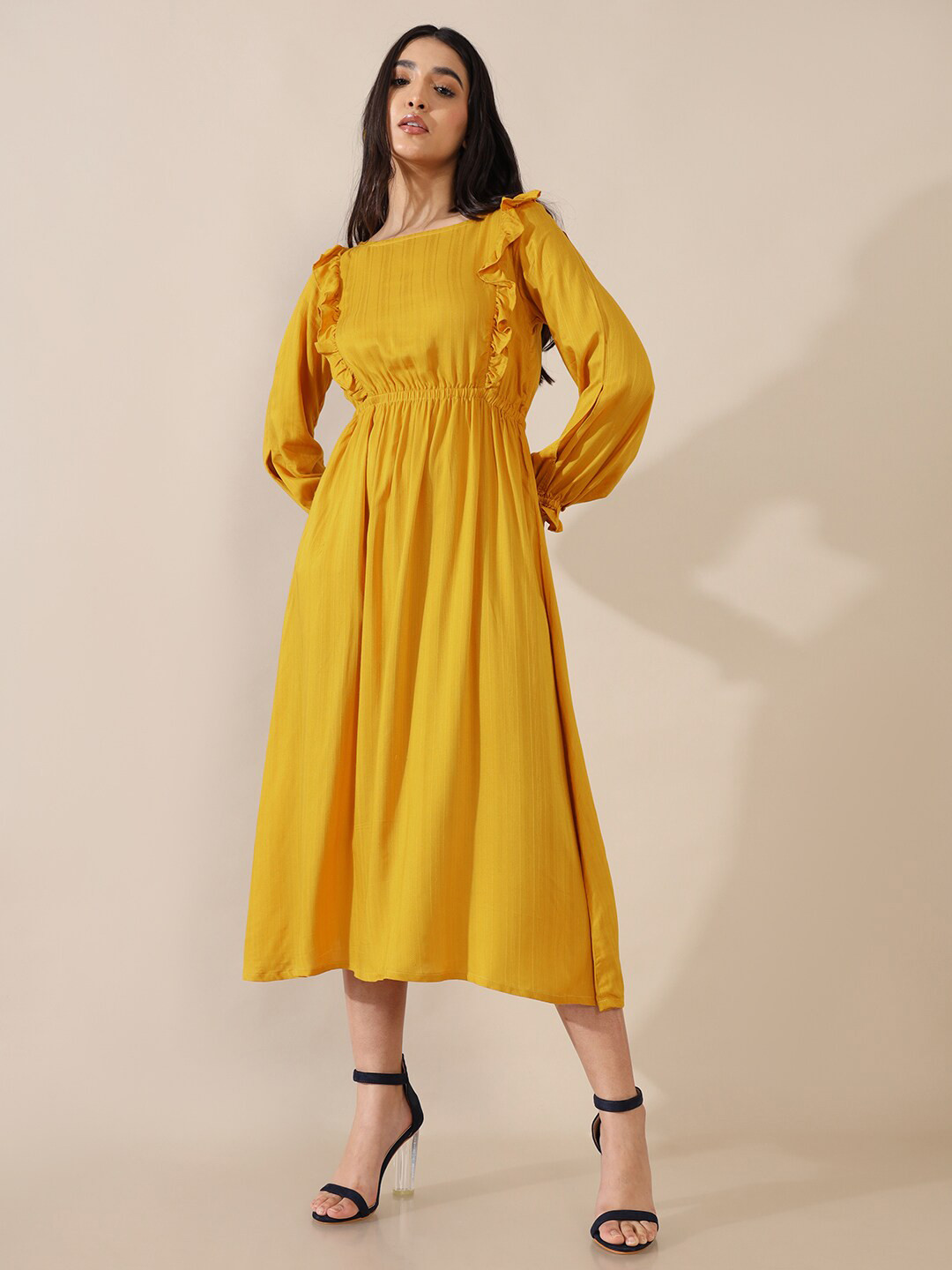 Buy Saaki Mustard Yellow Midi Dress - Dresses for Women 20101144 | Myntra