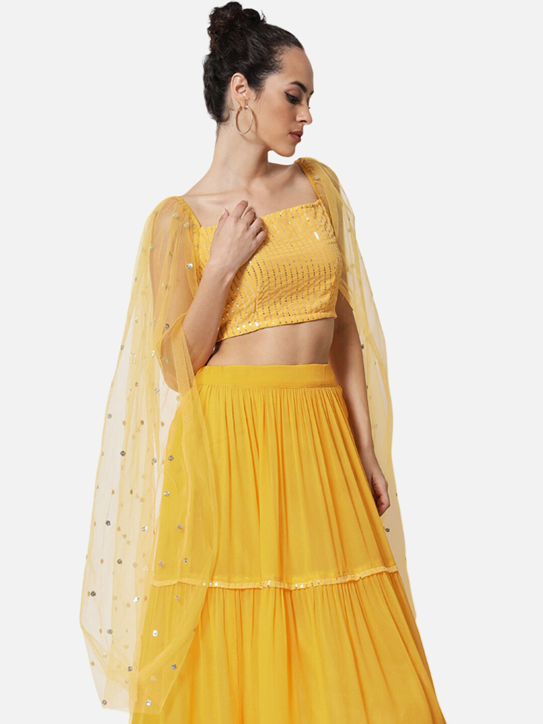 Buy Studio Rasa Women Yellow Embellished Sheer Georgette Crop Top ...