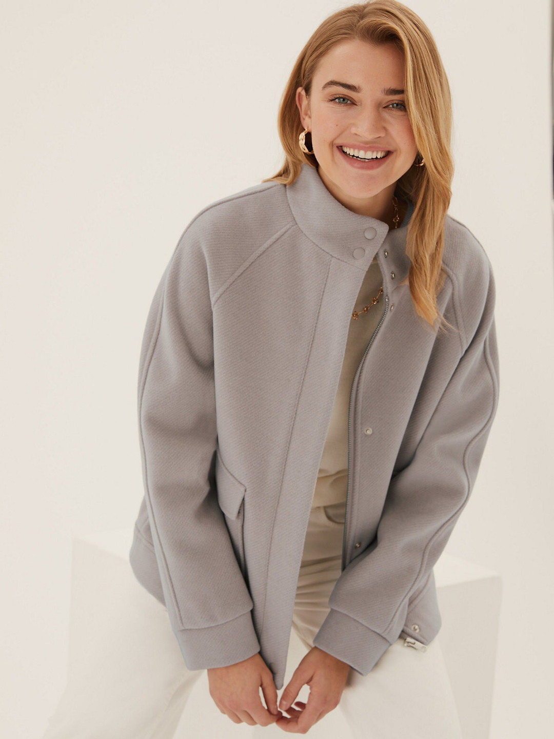 Buy Marks & Spencer Women Grey Lightweight Longline Open Front Jacket ...