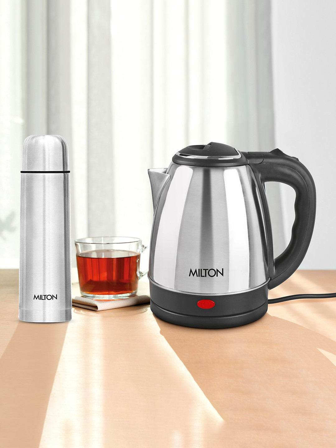 Buy Milton Silver Combo Set Of Go Electro Kettle 1.2 Ltrs & Flip Lid ...