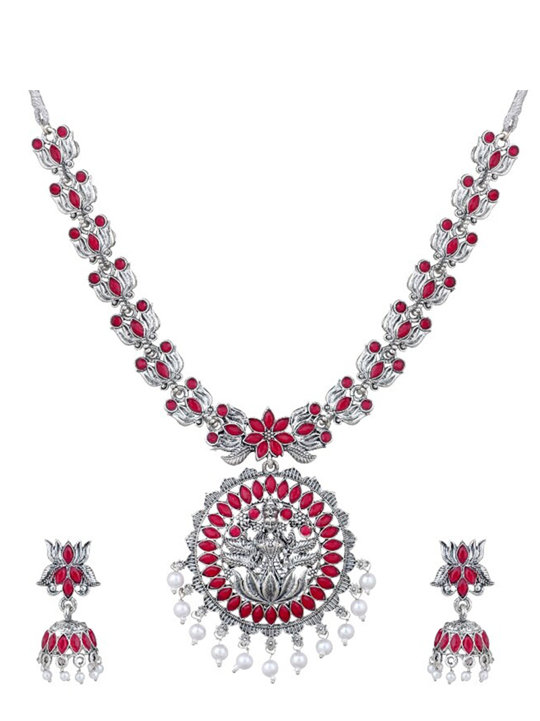 Buy Atasi International Flower Design Ruby Red & Silver Stone Matt ...