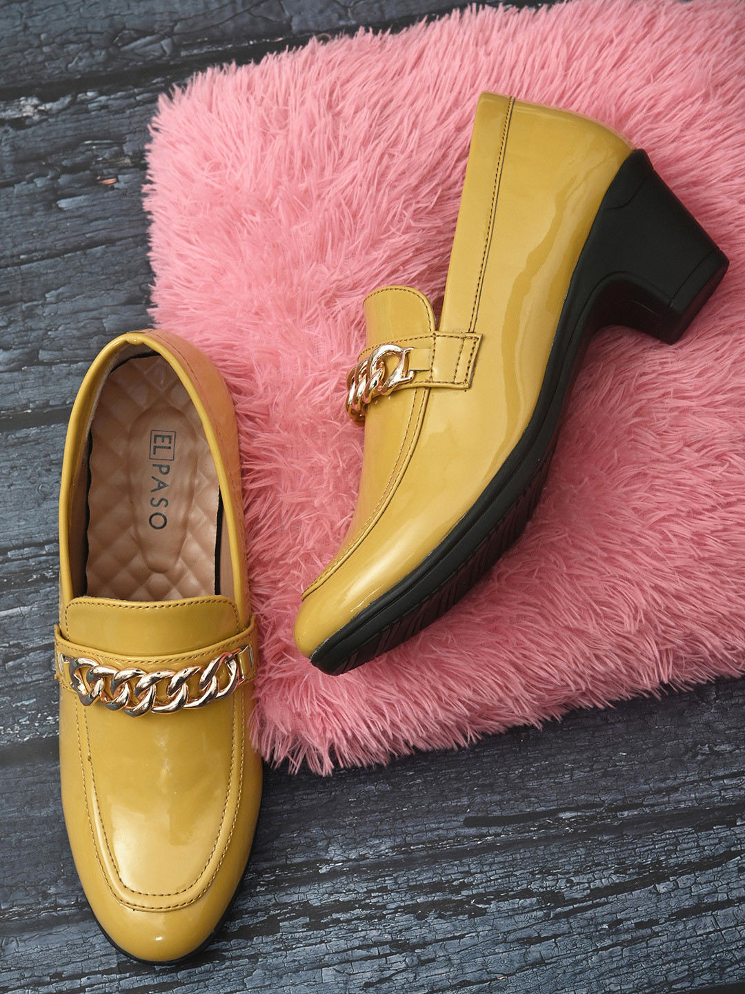 Buy El Paso Women Mustard Block Pumps - Heels for Women 20106536 | Myntra