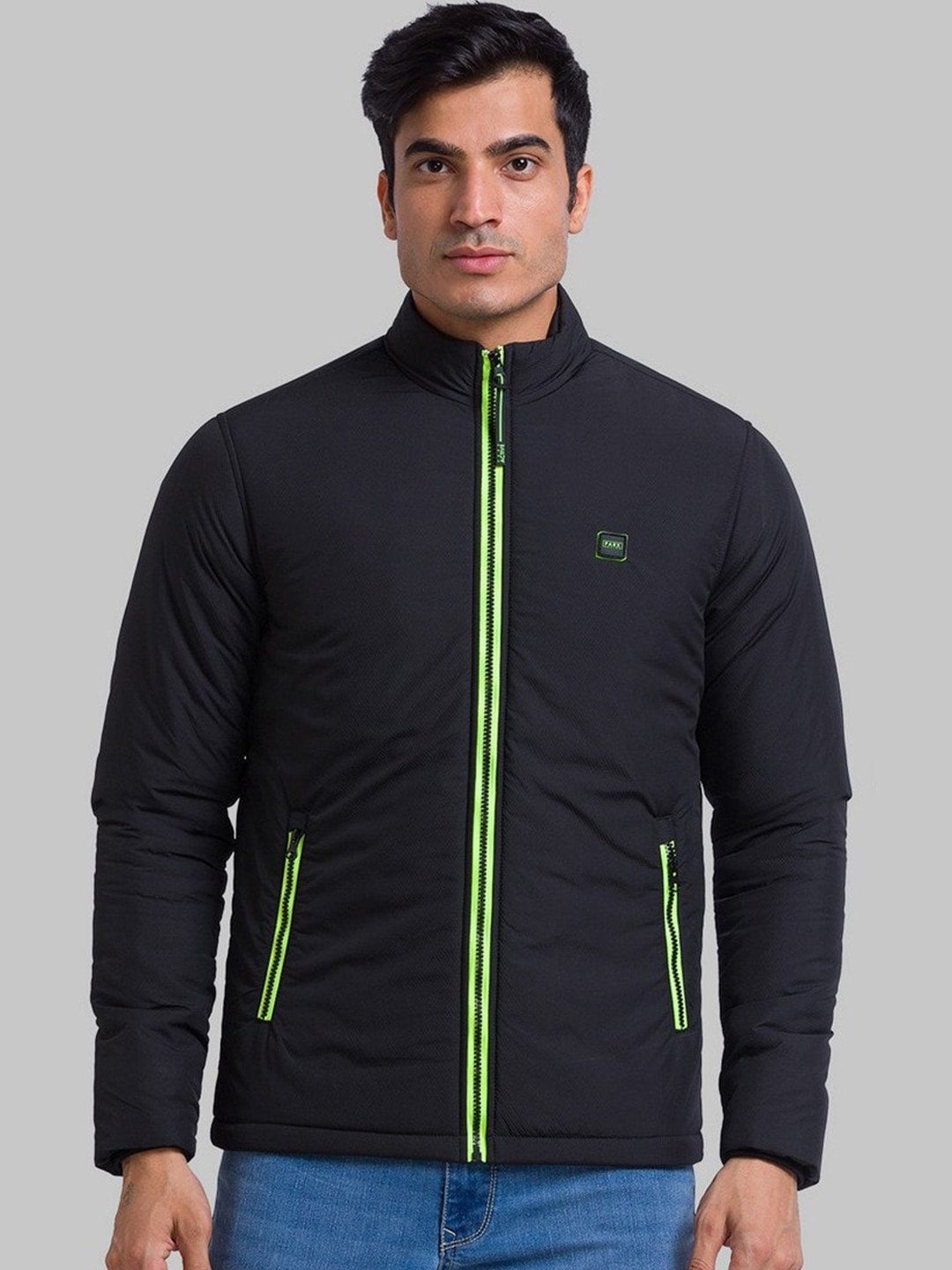 Buy Parx Men Black Fluorescent Green Puffer Jacket - Jackets for Men ...