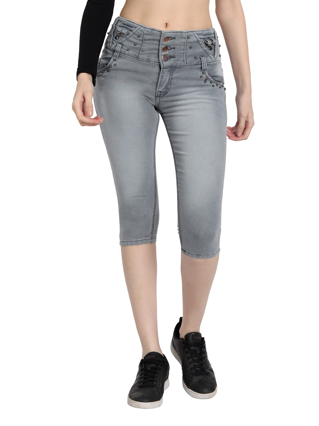 Buy Wicked Stitch Women Grey Skinny Fit Capris - Capris for Women ...
