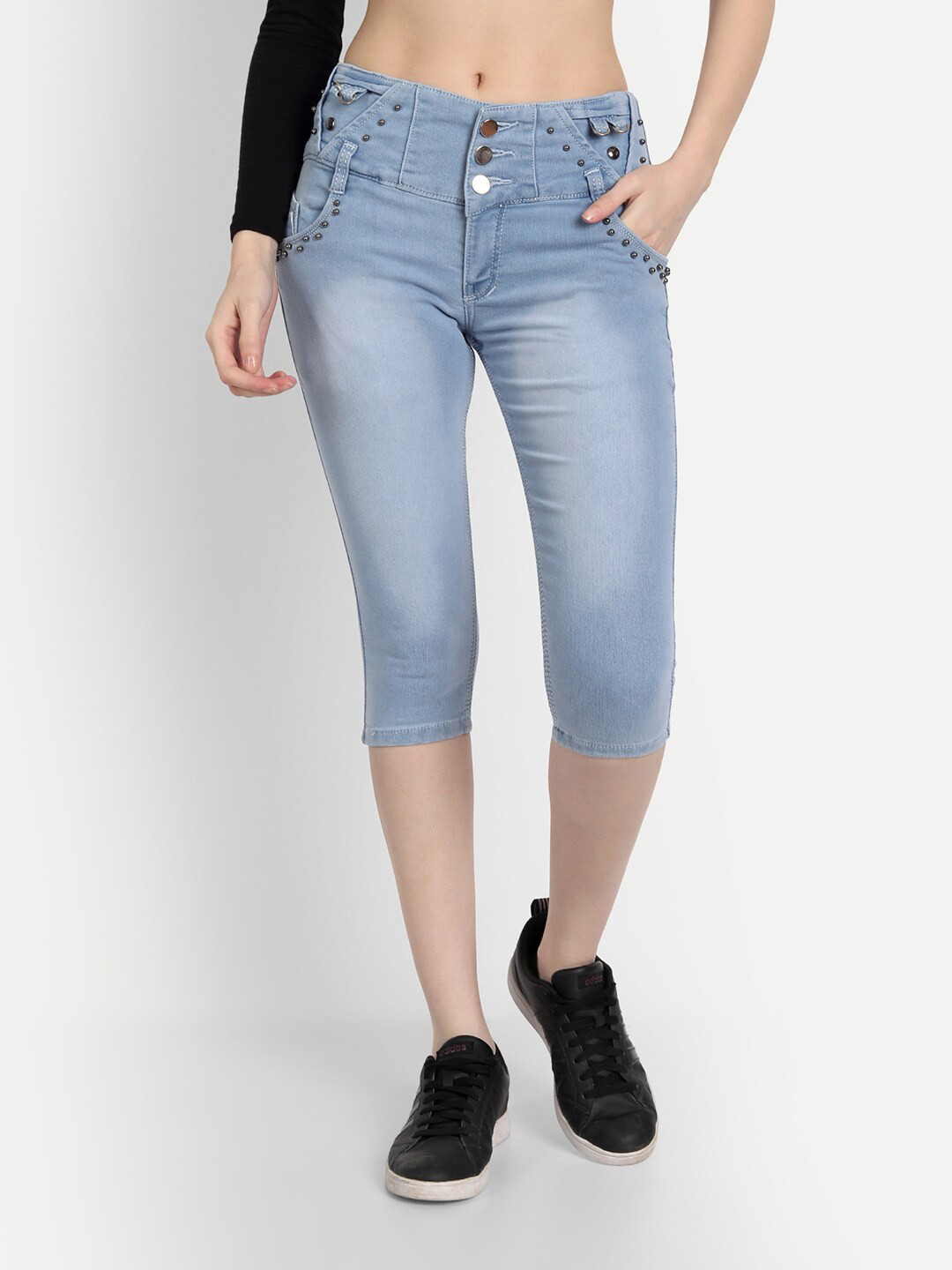 Buy Wicked Stitch Women Blue Skinny Fit Capris - Capris for Women ...