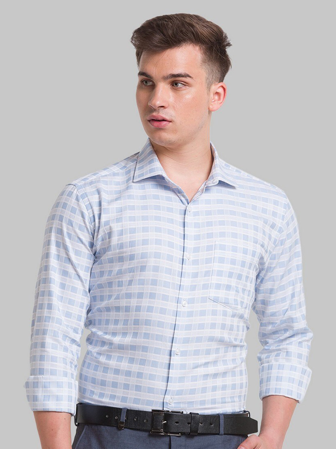 Buy Park Avenue Men Blue Slim Fit Checked Organic Cotton Formal Shirt ...