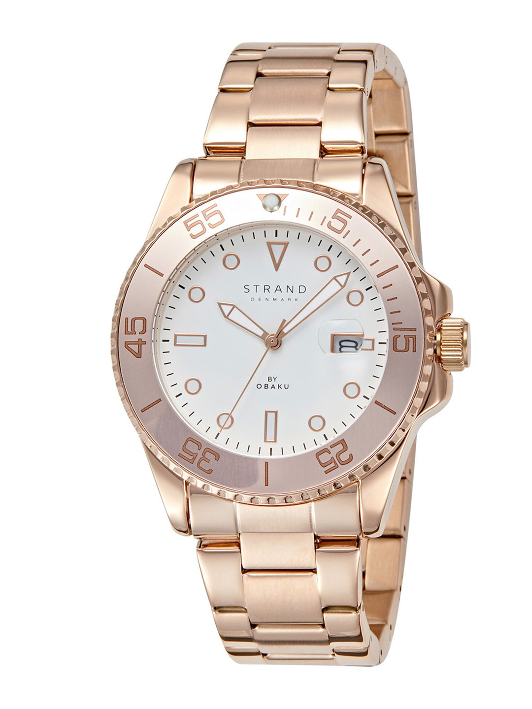 Buy STRAND BY OBAKU Men White Brass Embellished Dial & Rose Gold Toned ...