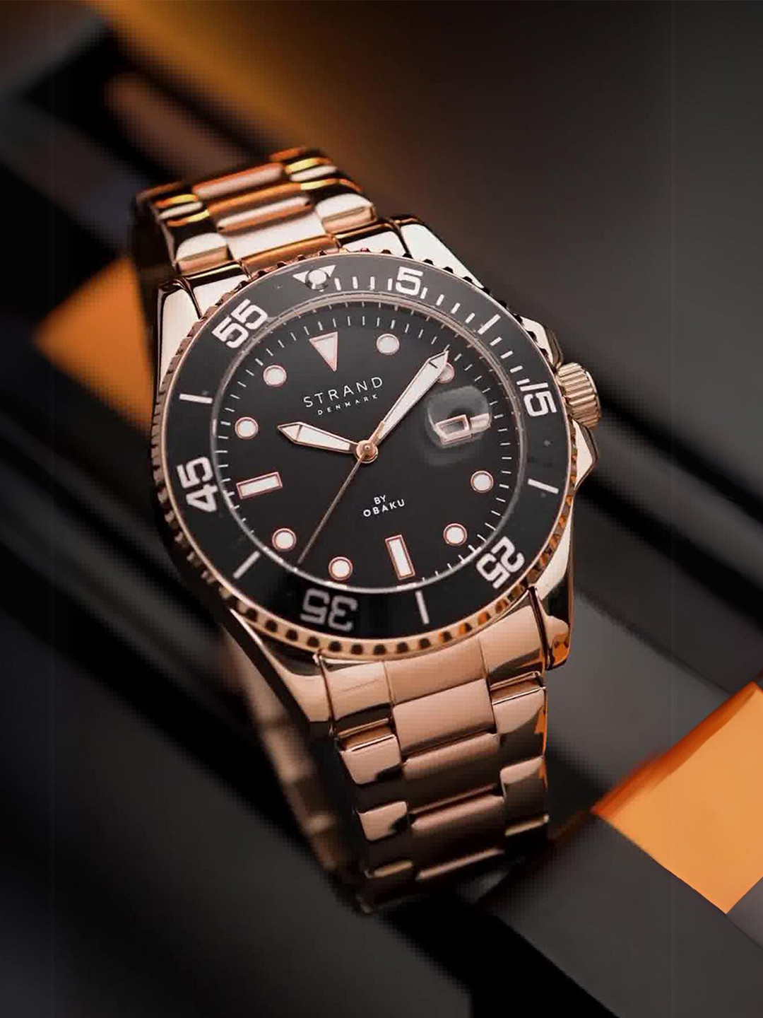 Buy STRAND BY OBAKU Men Black Brass Embellished Dial & Rose Gold Toned ...