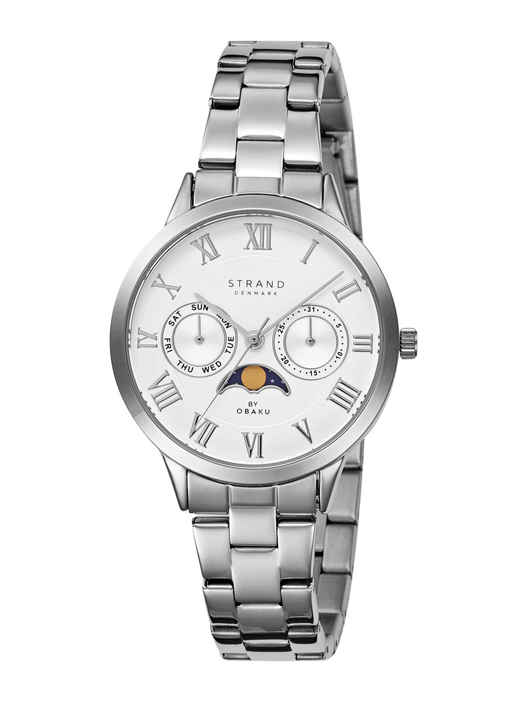Buy STRAND BY OBAKU Women Silver Toned Brass Dial Stainless Steel Watch ...