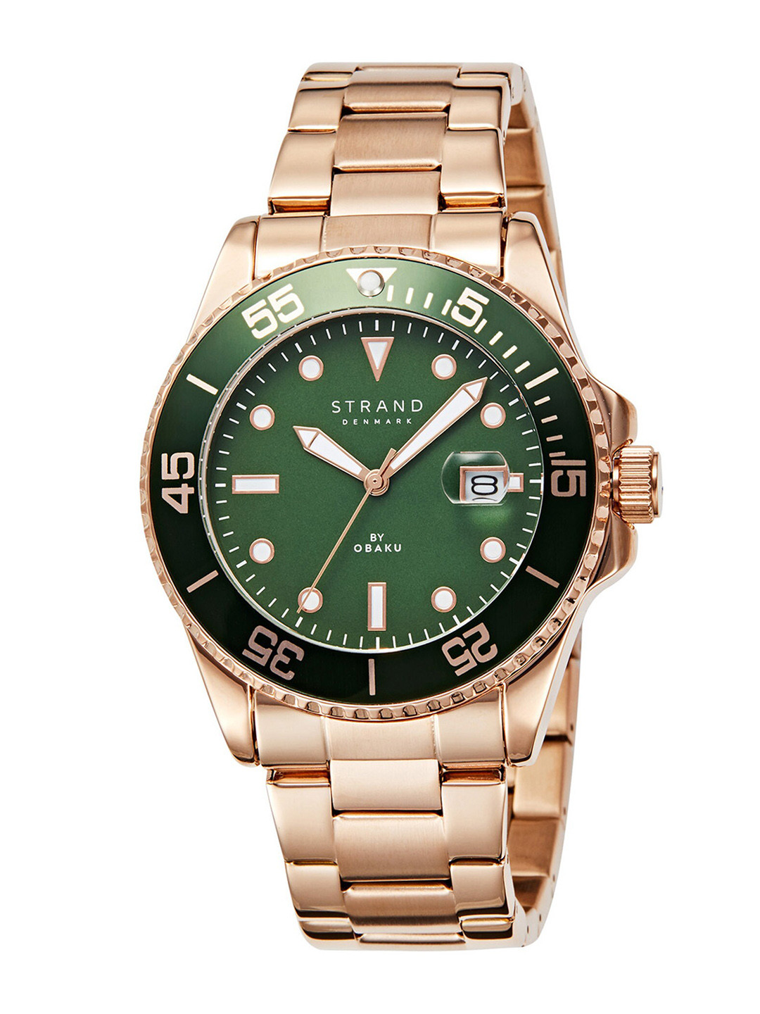 Buy STRAND BY OBAKU Men Green Brass Embellished Dial & Rose Gold Toned ...
